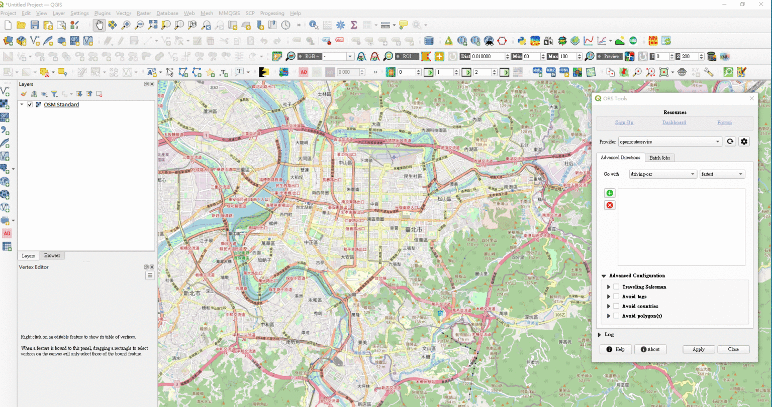 [QGIS教學系列]利用QGIS和Open Route Service (ORS)外掛，快速進行最短路徑分析