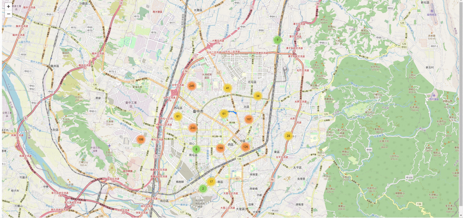[WebGIS教學系列]Leaflet新手教學：打造台中市停車位蜘蛛地圖(Spider Map)